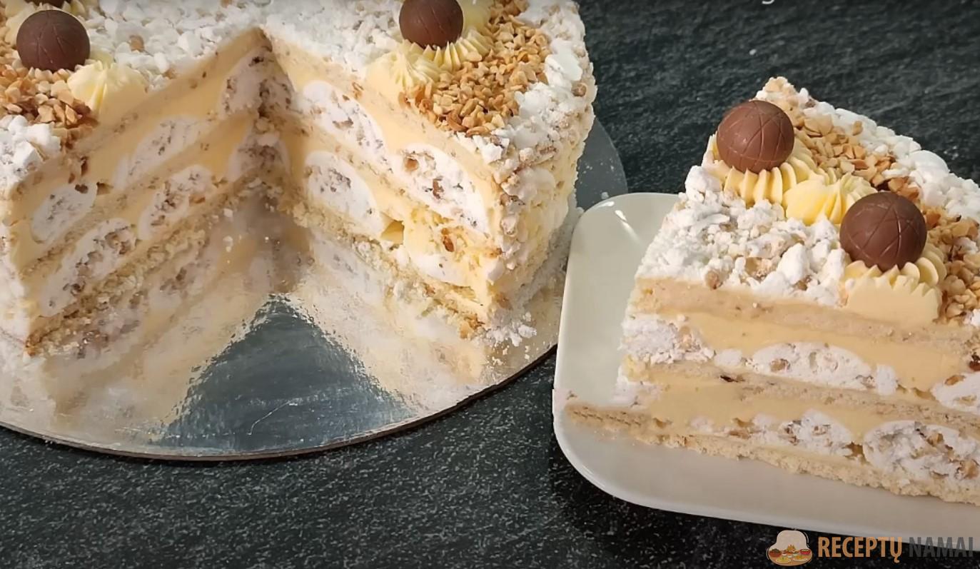 Senatoriškas tortas su beza ir smėlio pyragais. Skanus desertas be ...
